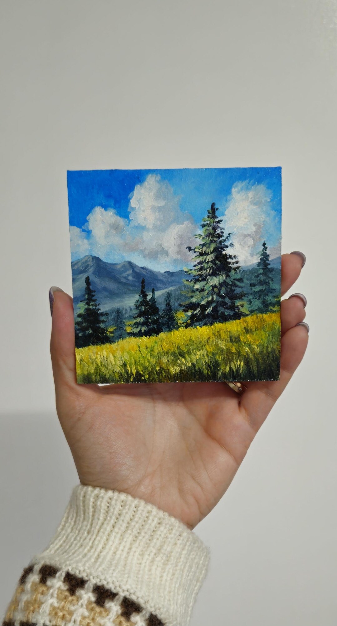 Mini Original Oil Painting on Panel(mdf)– Mountain Landscape With Pine ...