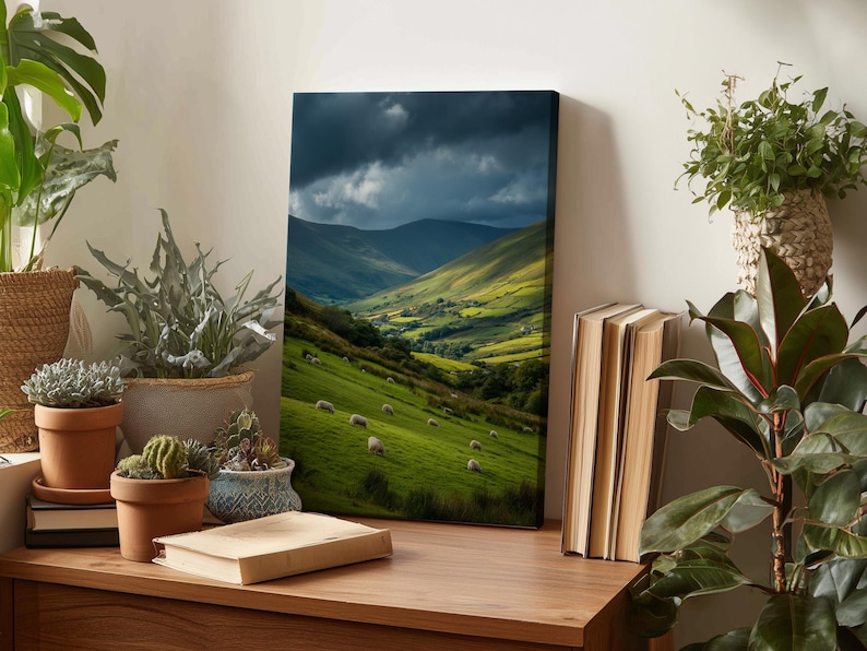 Irish Landscape Wall Art, Green Hills of Ireland Canvas - Moody ...
