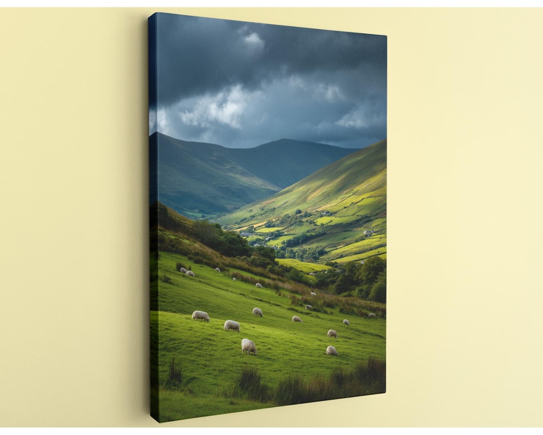 Irish Landscape Wall Art, Green Hills of Ireland Canvas - Moody ...