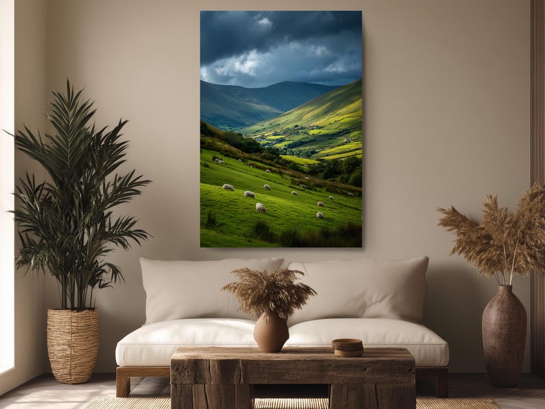 Irish Landscape Wall Art, Green Hills of Ireland Canvas - Moody ...
