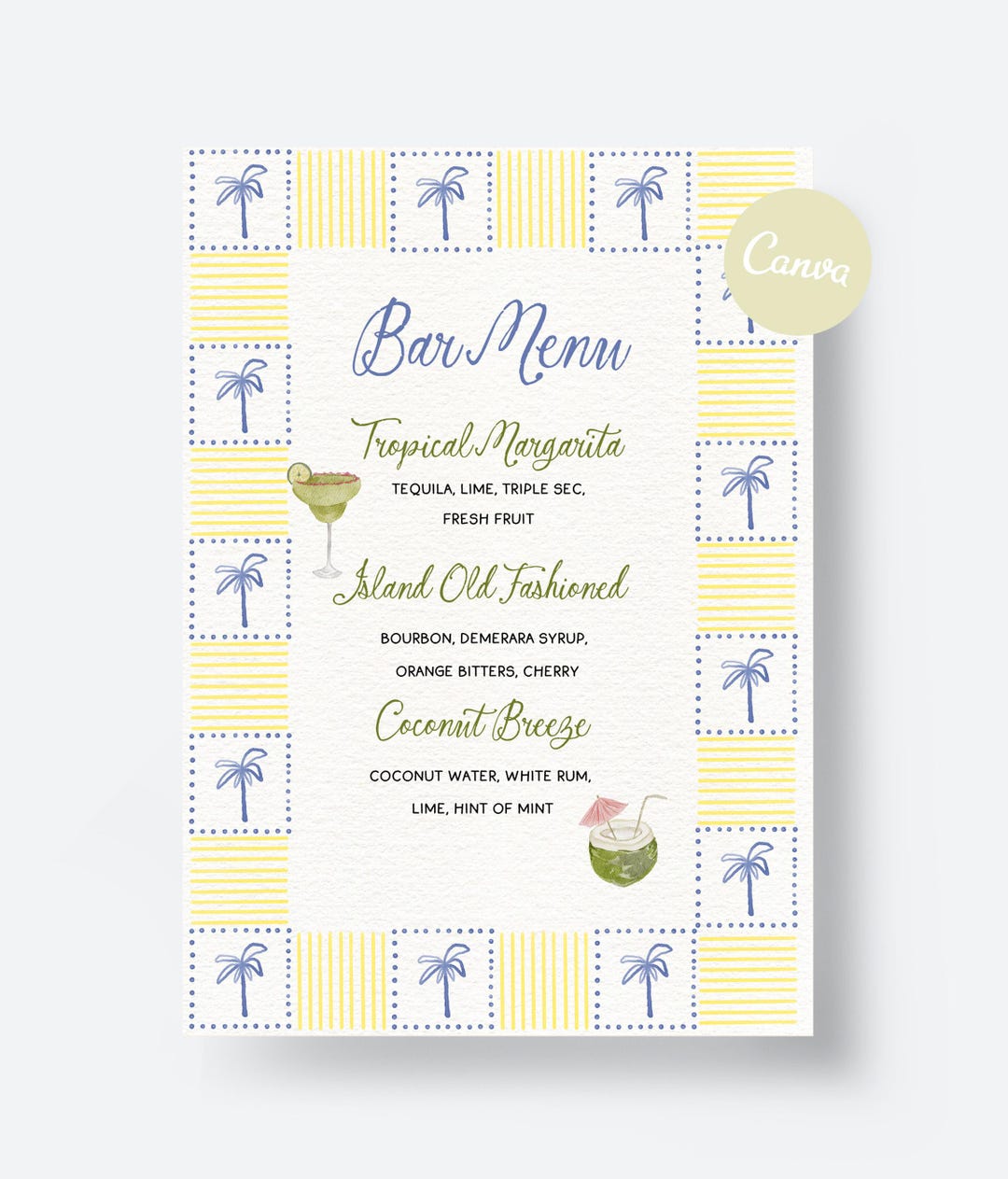 Tropical Bar Menu Canva Template: Beach Cocktail Sign (digital ...