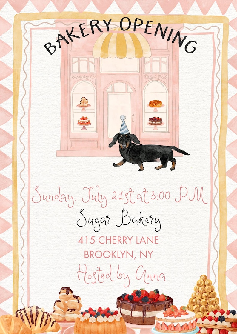 Bakery Opening Invitation | Editable Canva Template | Pastry Shop Party ...
