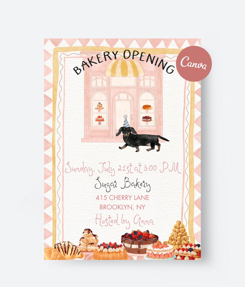 Bakery Opening Invitation | Editable Canva Template | Pastry Shop Party ...