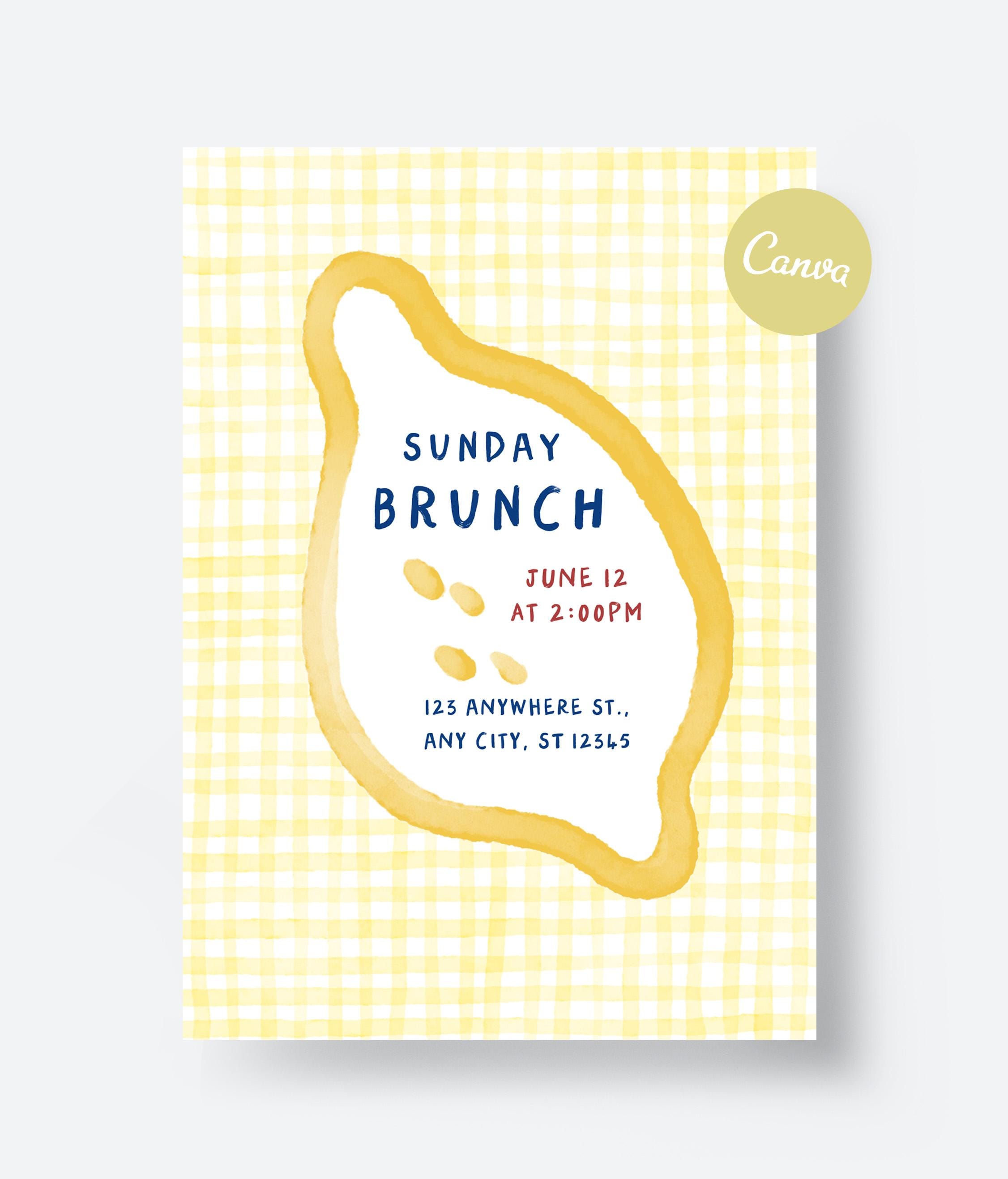 Lemon Brunch Invitation | Editable Canva Template | Gingham Yellow ...