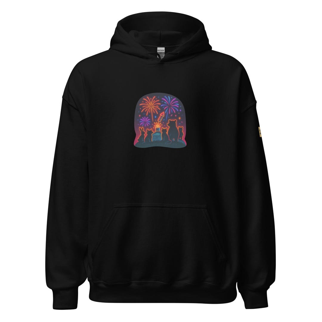Neon Firework Animal Hoodie: Retro New Year Celebration - Etsy