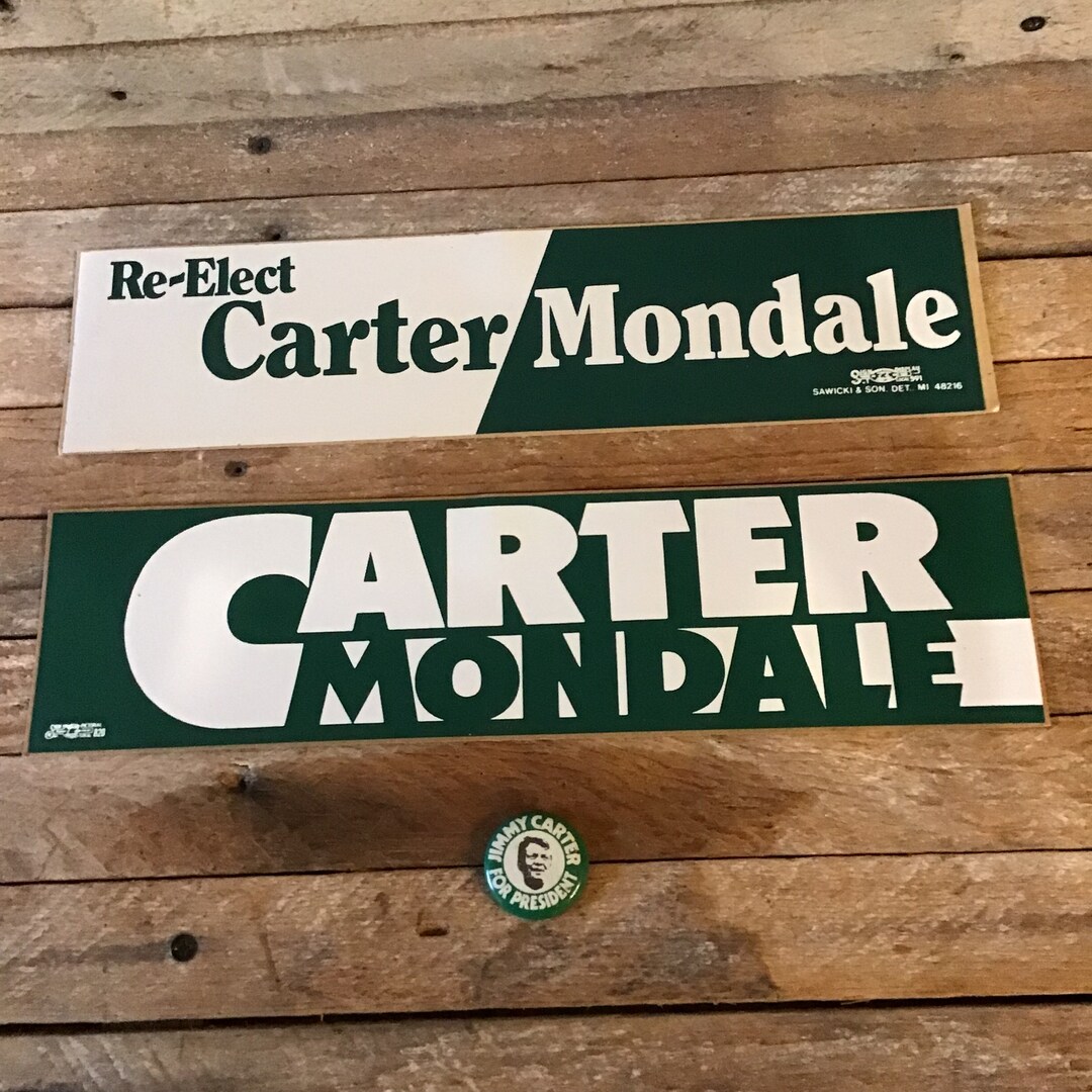 Carter Mondale Campaign Pin and Two Bumper Stickers, Vintage Political ...