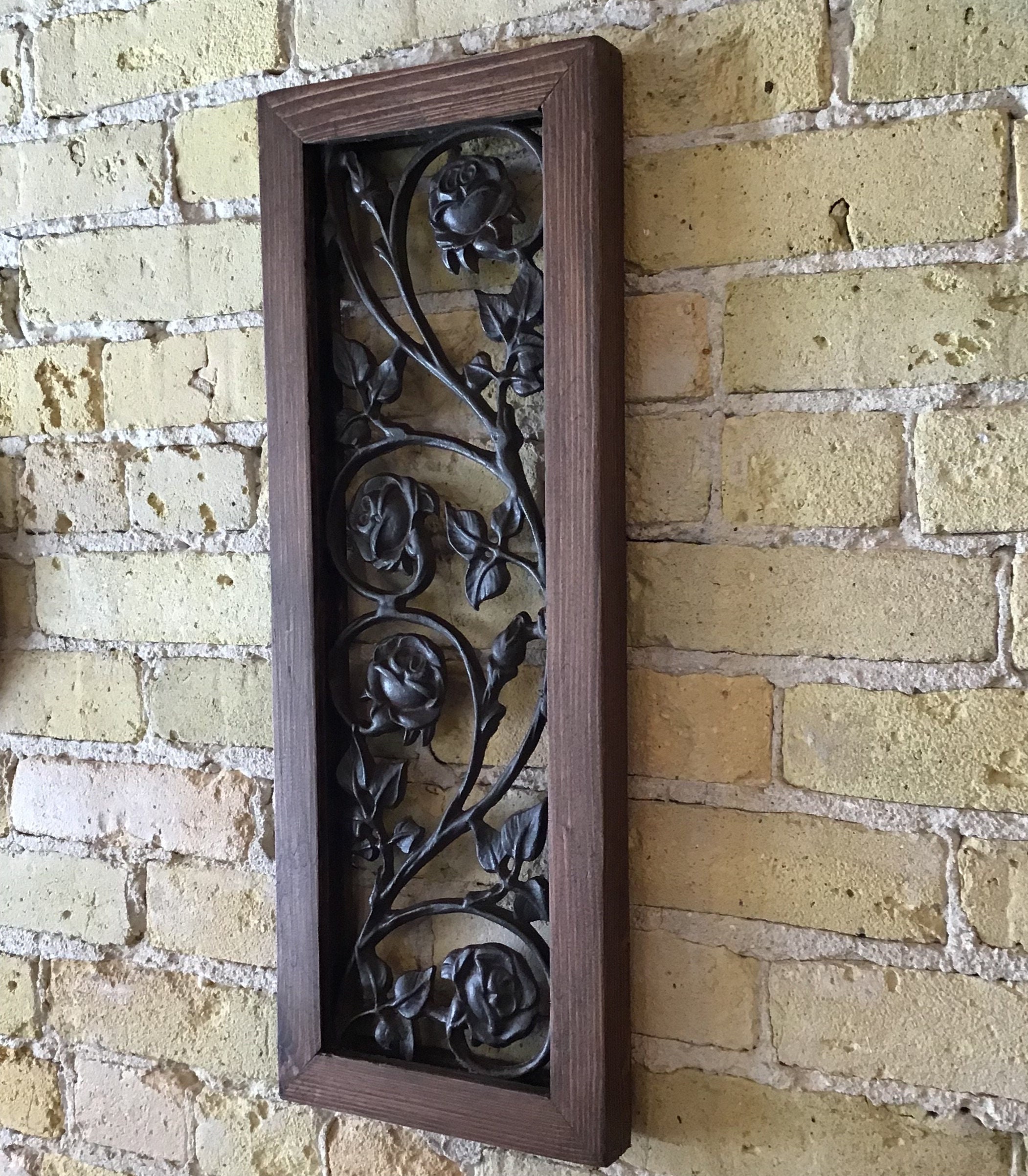 Framed Wrought Iron Scroll Work, Decorative Roses and Leaves on Vines ...