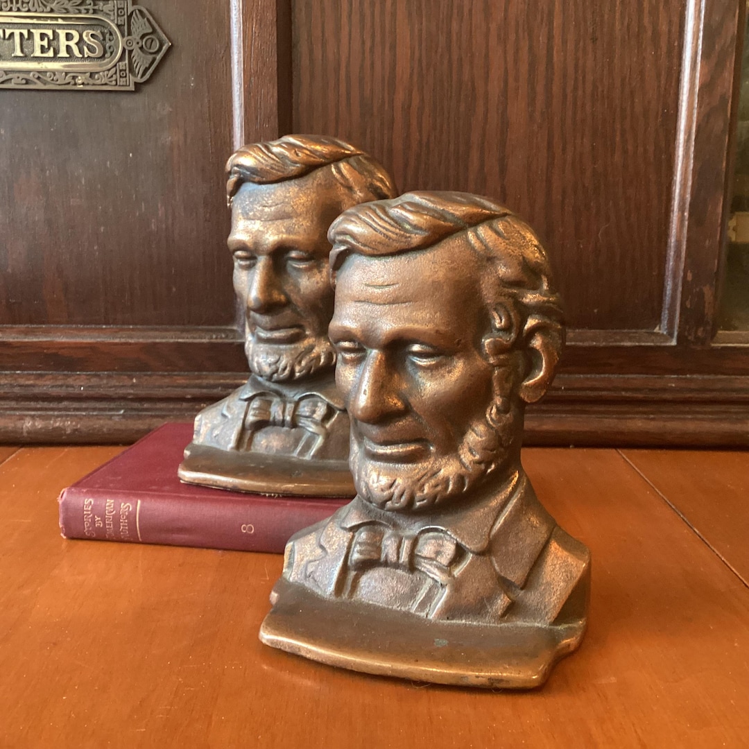 Civil War President Abraham Lincoln Cast Metal Bust Bookends, Large ...