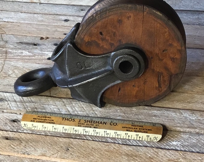 Wood Pulley Wheel Industrial Cast Metal Abd Wood Pulley Old Farm Barn ...