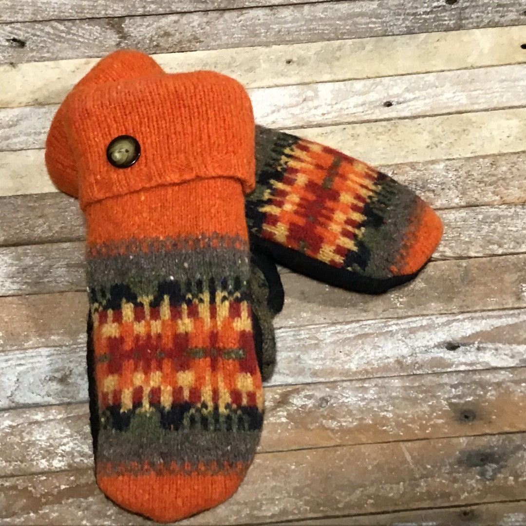 Recycled Sweater Mittens Small Womens Fleece Lined Felted Wool Mittens ...