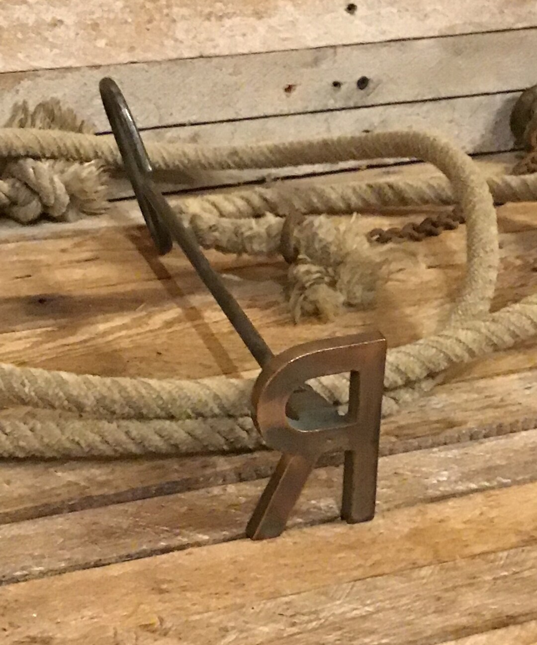 Branding Iron, Vintage Long Handle Letter R, Brass Head, Iron Rod, Loop ...