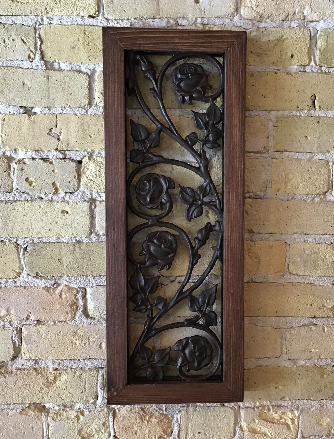 Framed Wrought Iron Scroll Work, Decorative Roses and Leaves on Vines ...