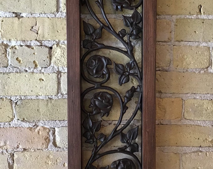 Framed Wrought Iron Scroll Work, Decorative Roses and Leaves on Vines ...