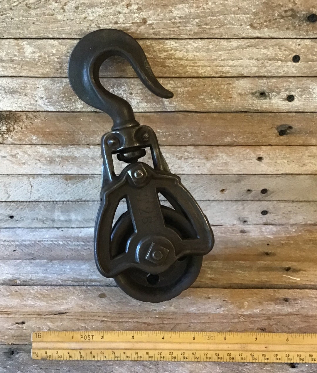 Vintage Hook Hung Double Rope Pulley, Heavy Industrial, Solid Cast ...