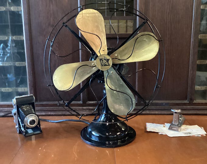 R & M Banner 3 Speed Oscillating Desk Fan. Four Brass Blade Design ...