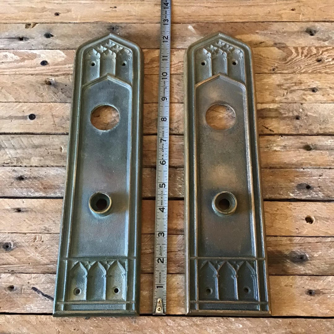 Large Cast Brass Matching Door Handle and Lock Face Plates. Gothic ...