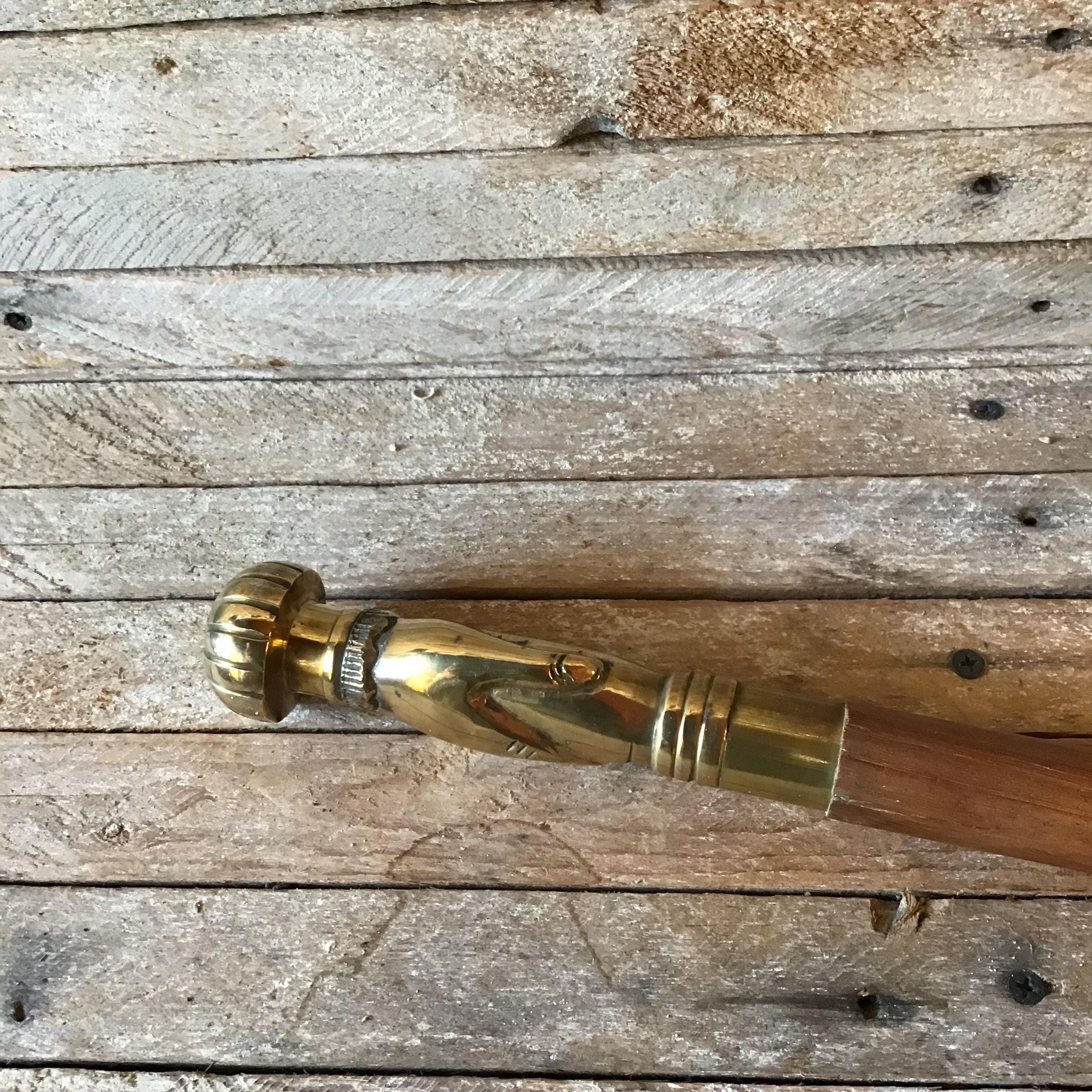 Vintage Brass Head Spiral Wood Cane, Metal Tip Walking Stick, Ornate ...