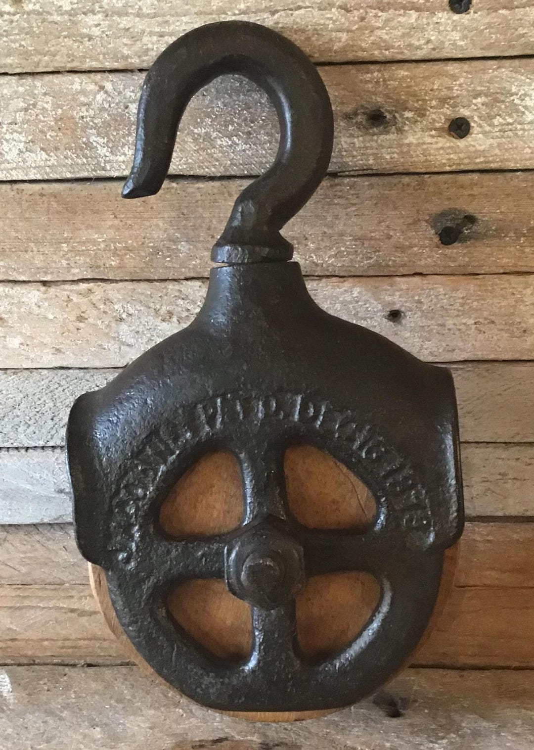 Wood Pulley Wheel Industrial Cast Metal and Wood Pulley Dated Dc 16 ...