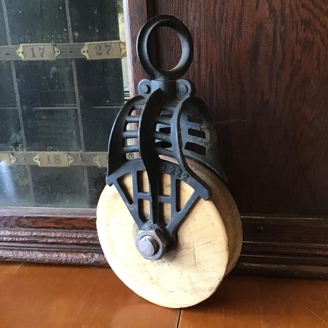 Wood Pulley Wheel Industrial Cast Metal and Wood Pulley Dated Dc 16 ...