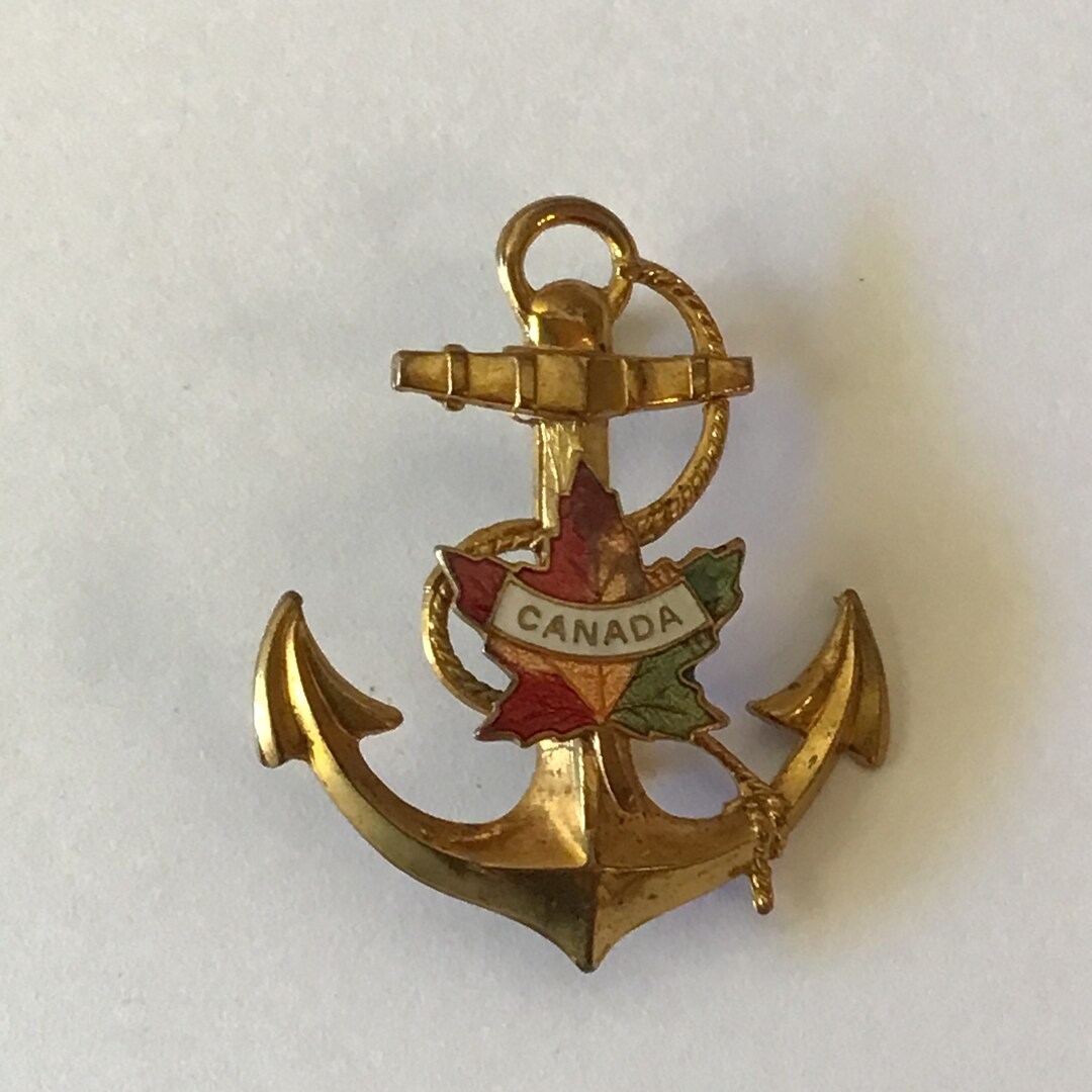Vintage Metal Canada Anchor Pin With Colorful Enameled Leaf Award Badge ...