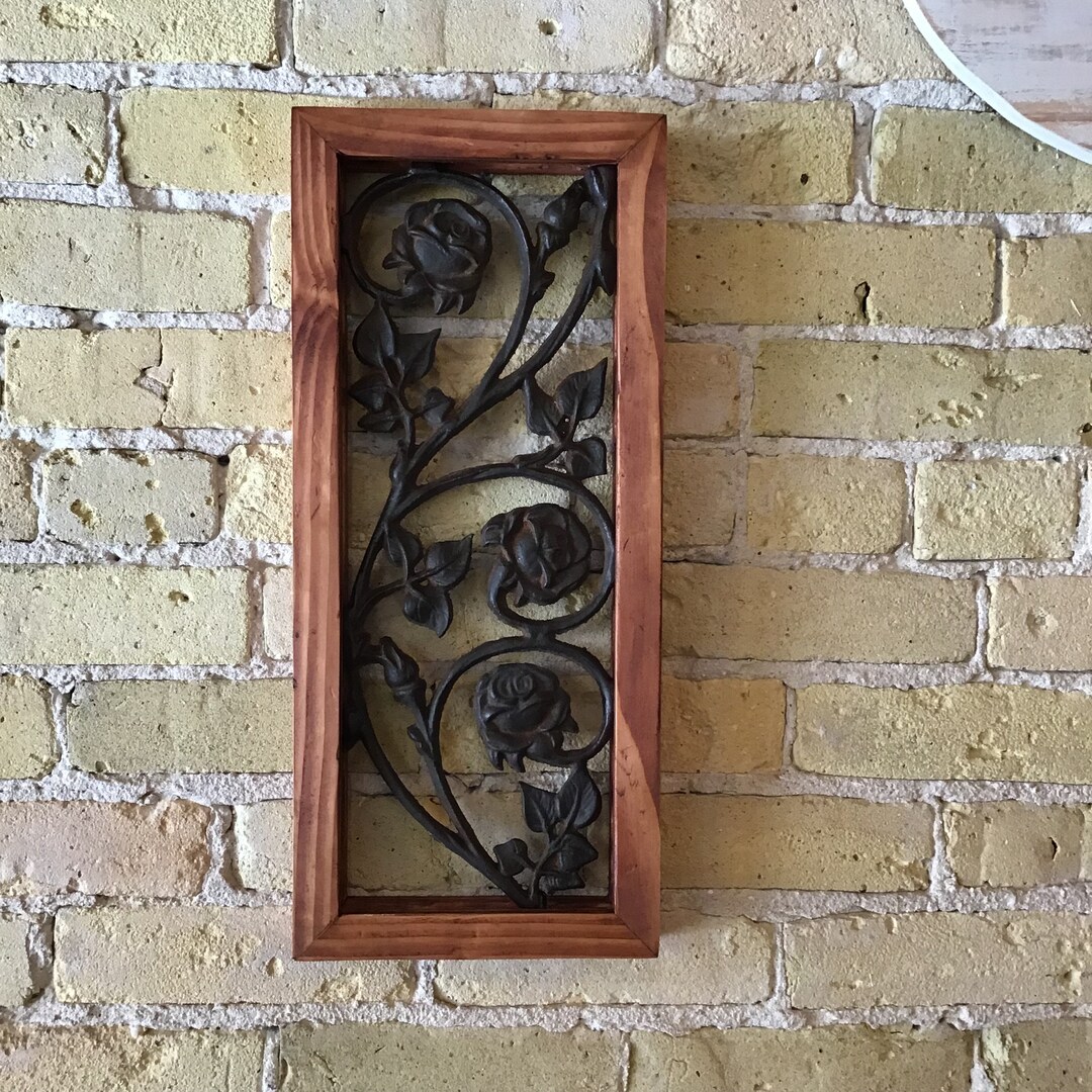 Framed Wrought Iron Scroll Work, Decorative Roses and Leaves on Vines ...