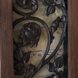 Framed Wrought Iron Scroll Work, Decorative Roses and Leaves on Vines ...