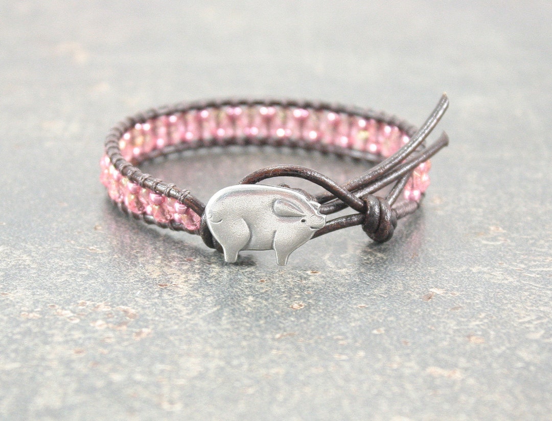 Pink Pig Bracelet Leather Pig Jewelry - Etsy