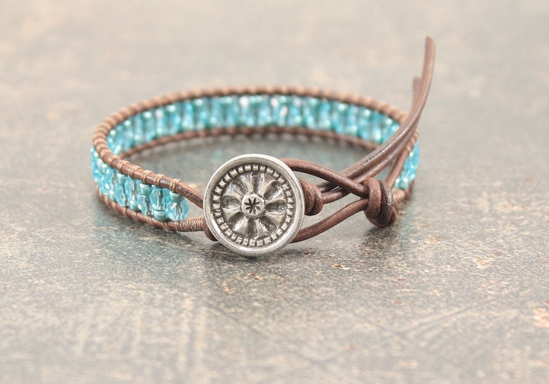 Silver Turquoise Mandala Bracelet Beaded Leather Mandala Jewelry - Etsy