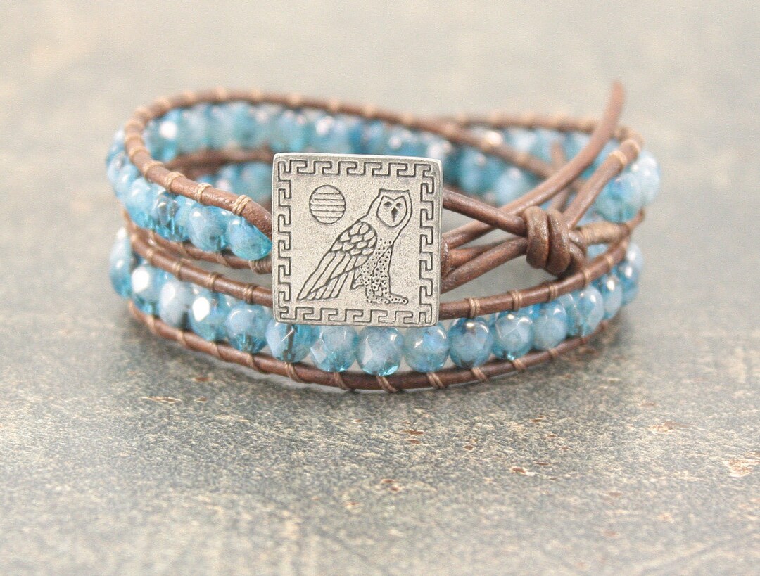 Unique Owl Bracelet Turquoise Blue Owl Jewelry Double Leather Wrap ...