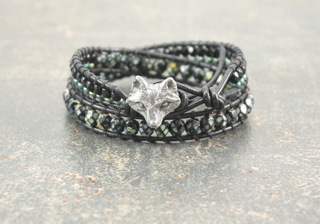 Unique Fox Bracelet One of a Kind Silver Gold Sage Green Black Fox ...