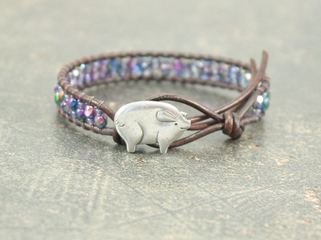 Sparkly Pig Bracelet Green Pink Bronze Blue Purple Pig Bracelet - Etsy
