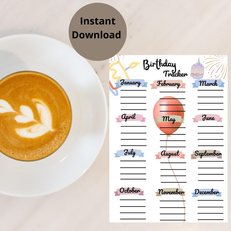 Birthday Tracker Printable | Family Birthday Calendar | Kids Birthday ...