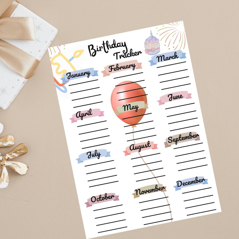 Birthday Tracker Printable | Family Birthday Calendar | Kids Birthday ...
