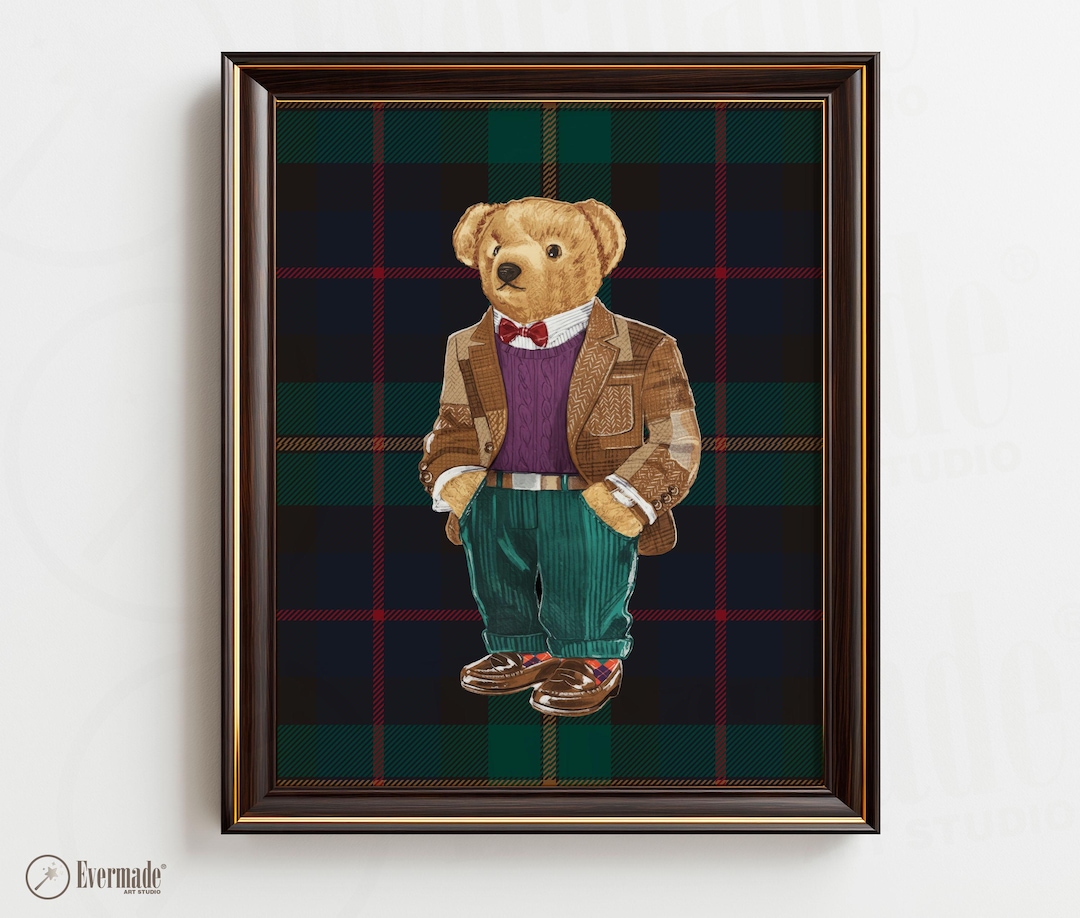 Preppy Teddy Bear Nursery Wall Art, Classic Gentleman Bear Print ...