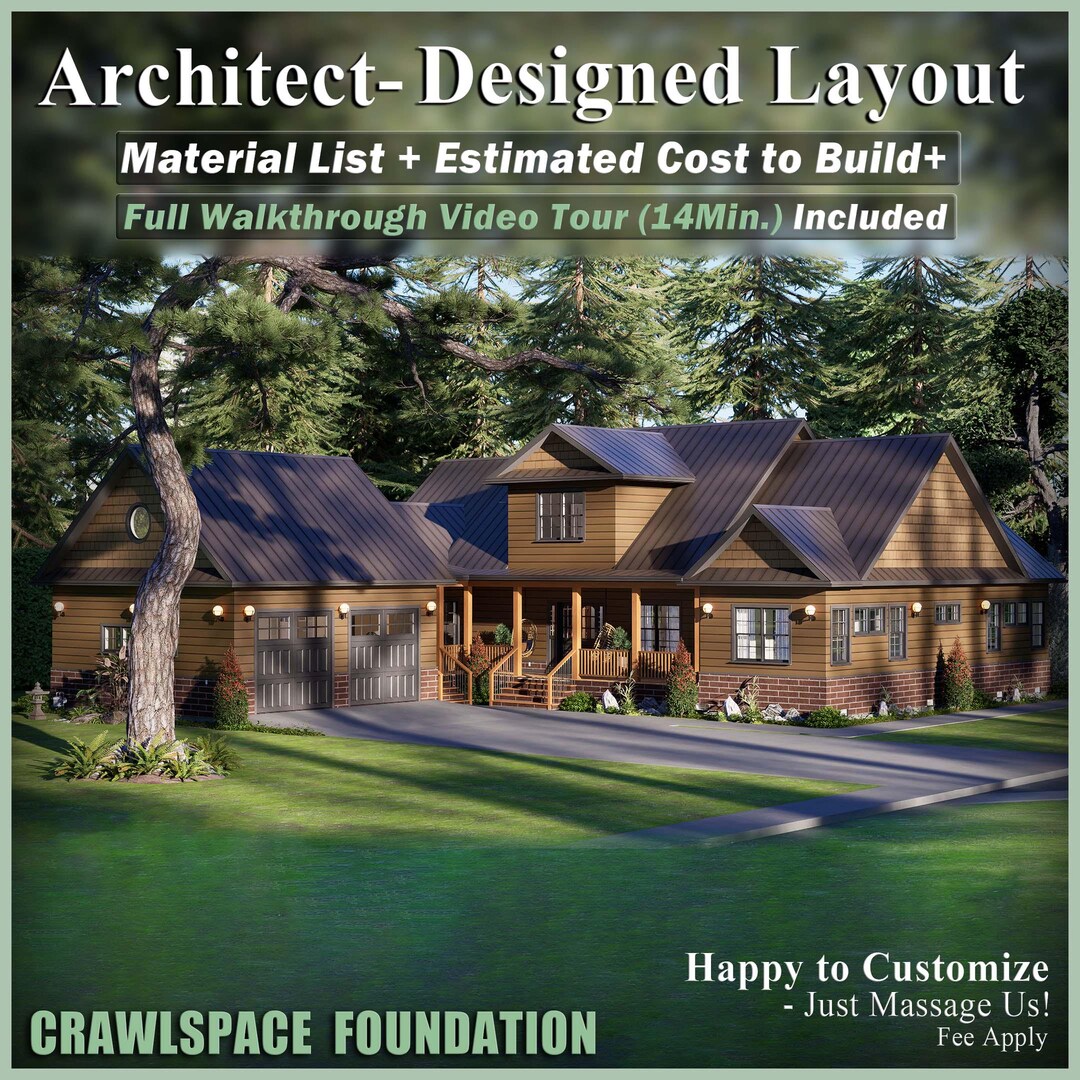 Craftsman House Plans | 4 Bedroom Modern Farmhouse Blueprints (PDF) - Etsy
