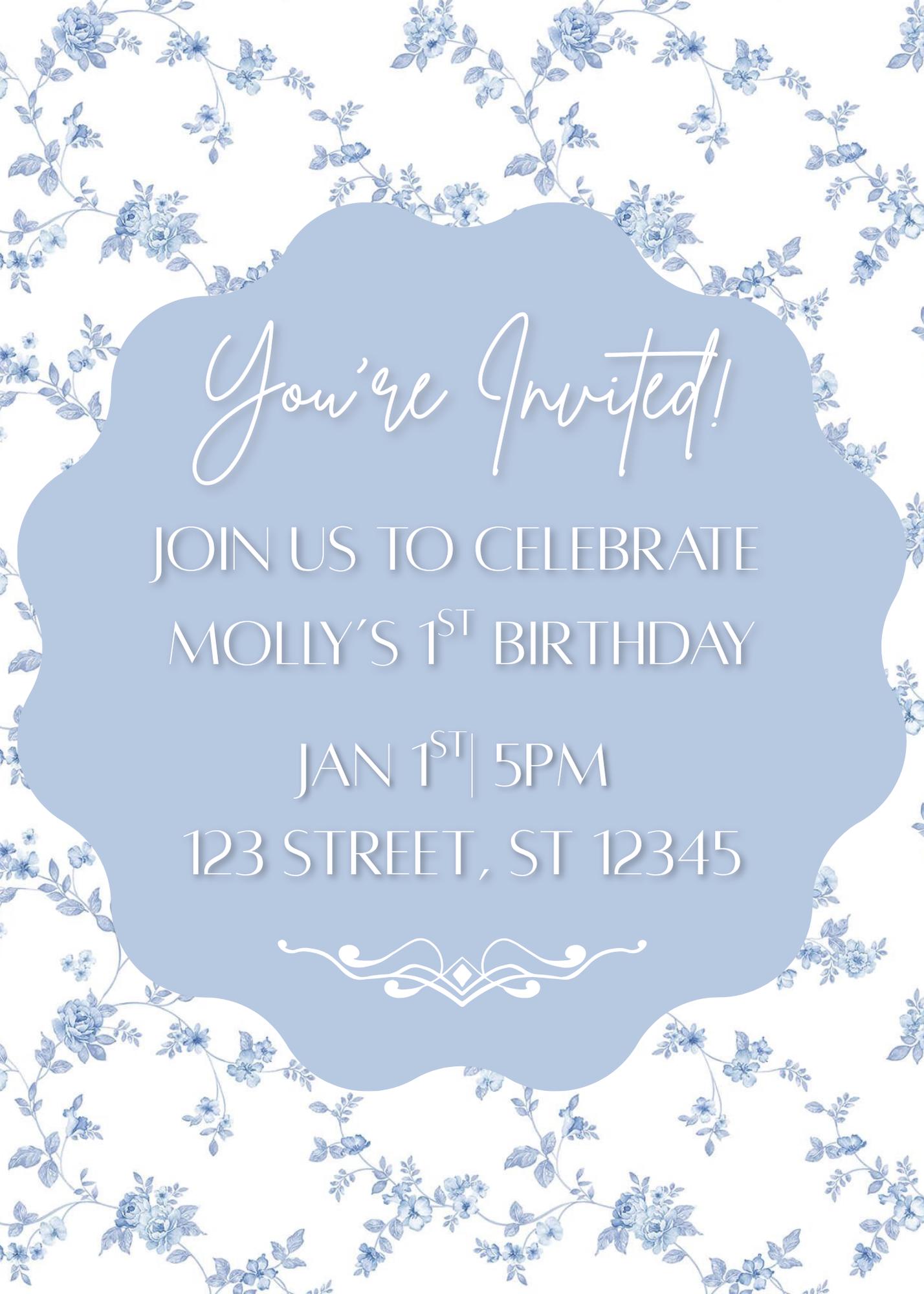Blue Flower Background Invitation - Etsy
