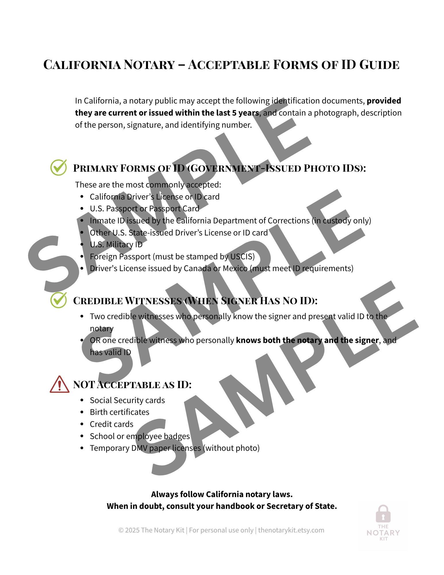 California Notary – Acceptable Forms of ID Guide - Etsy