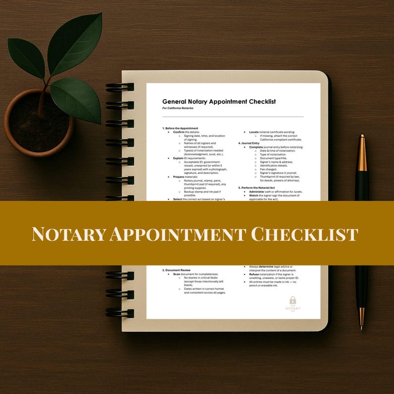 California Notary Appointment Checklist – Printable General Notary ...