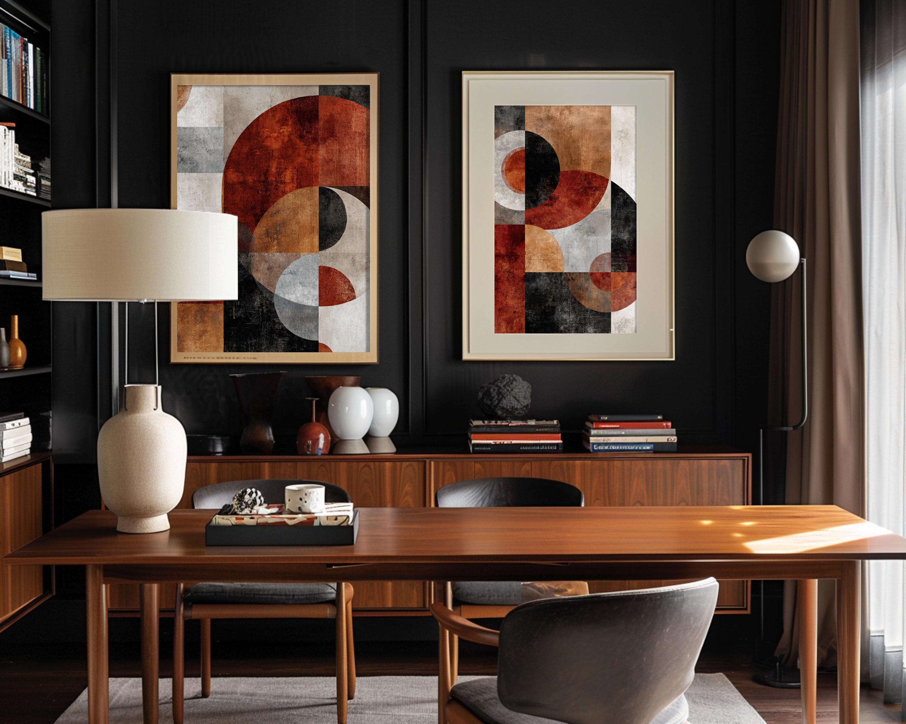 Rust Abstract Wall Art Set of 4 | Terracotta, Black, Brown Prints ...