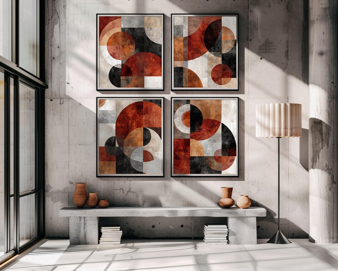Rust Abstract Wall Art Set of 4 | Terracotta, Black, Brown Prints ...
