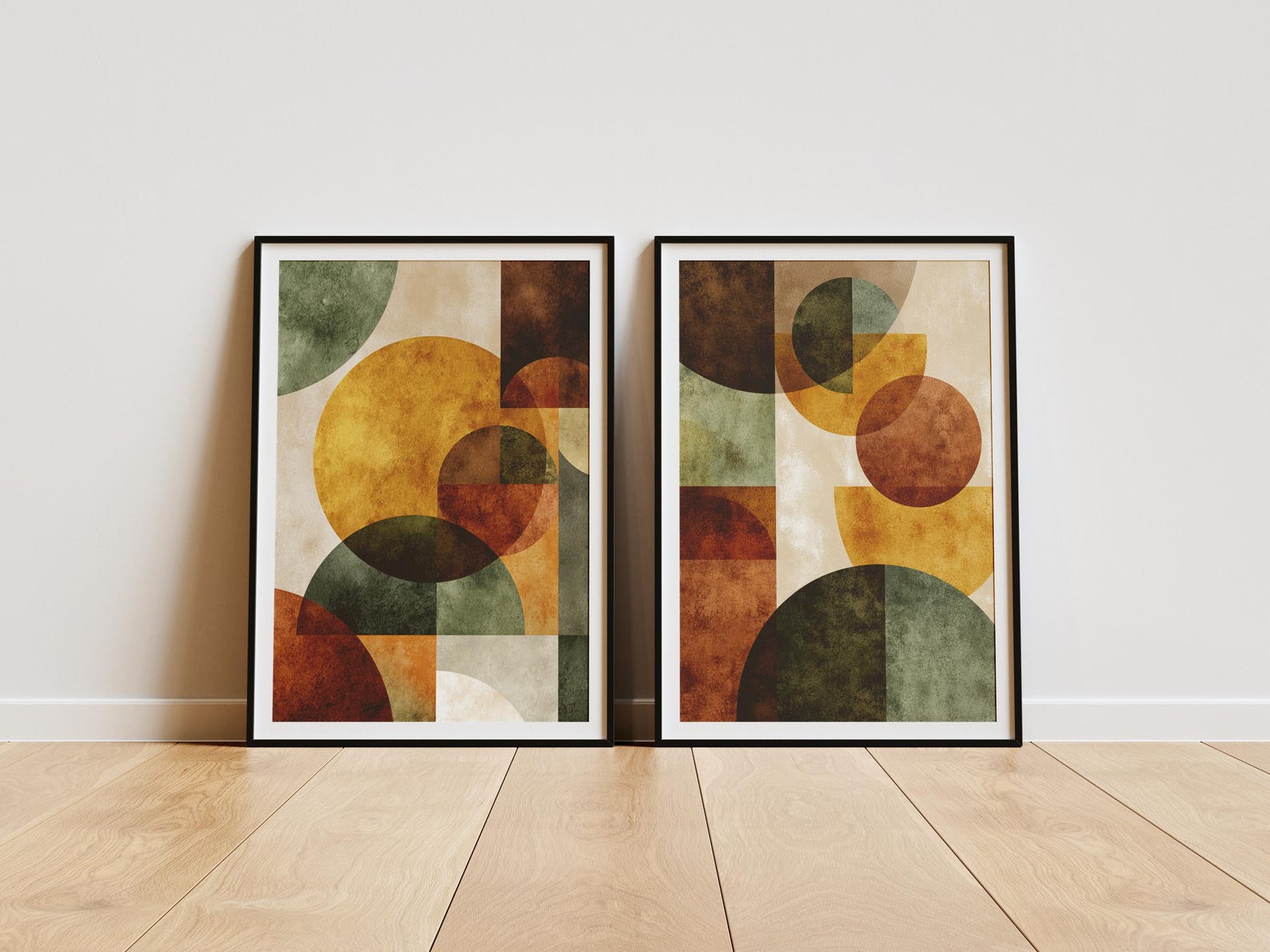 Fall Abstract Wall Art Set of 4 | Mid Century Modern Geometric Prints ...