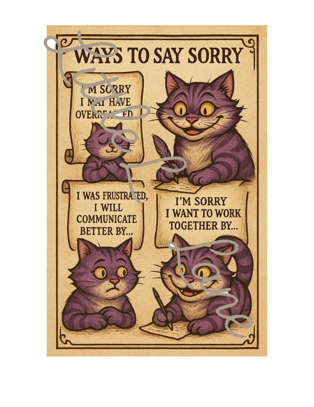 Cheshire Cat Apology Chart for Kids,emotional Regulation Printable ...