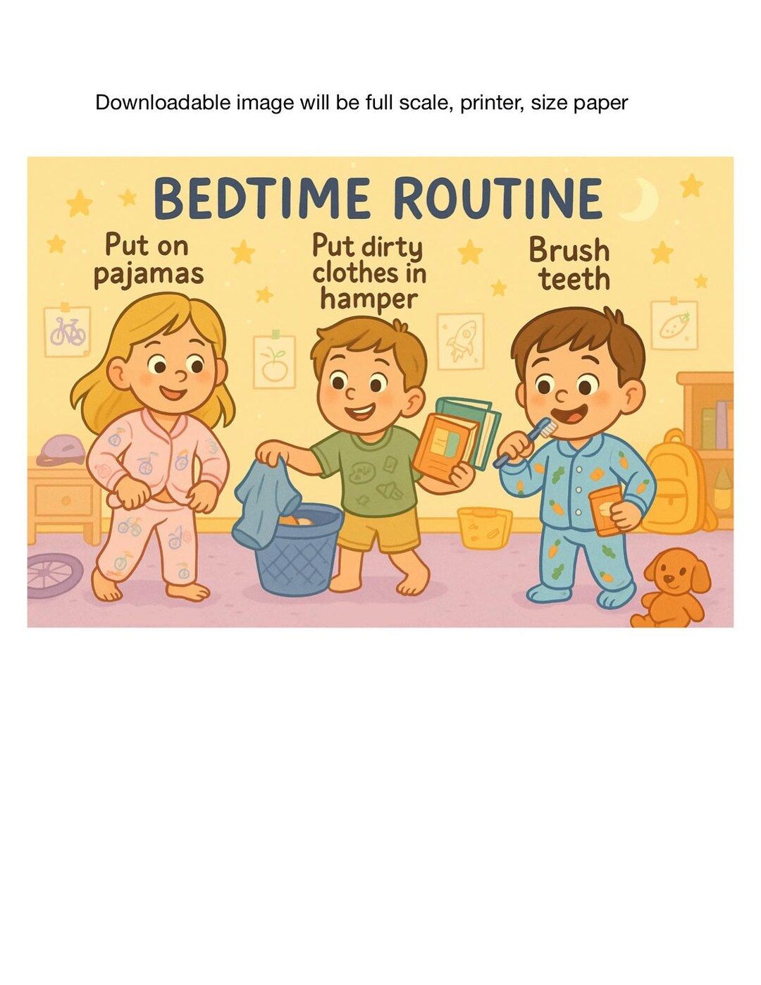 Printable Kids Bedtime Routine Chart, Visual Schedule for Children ...