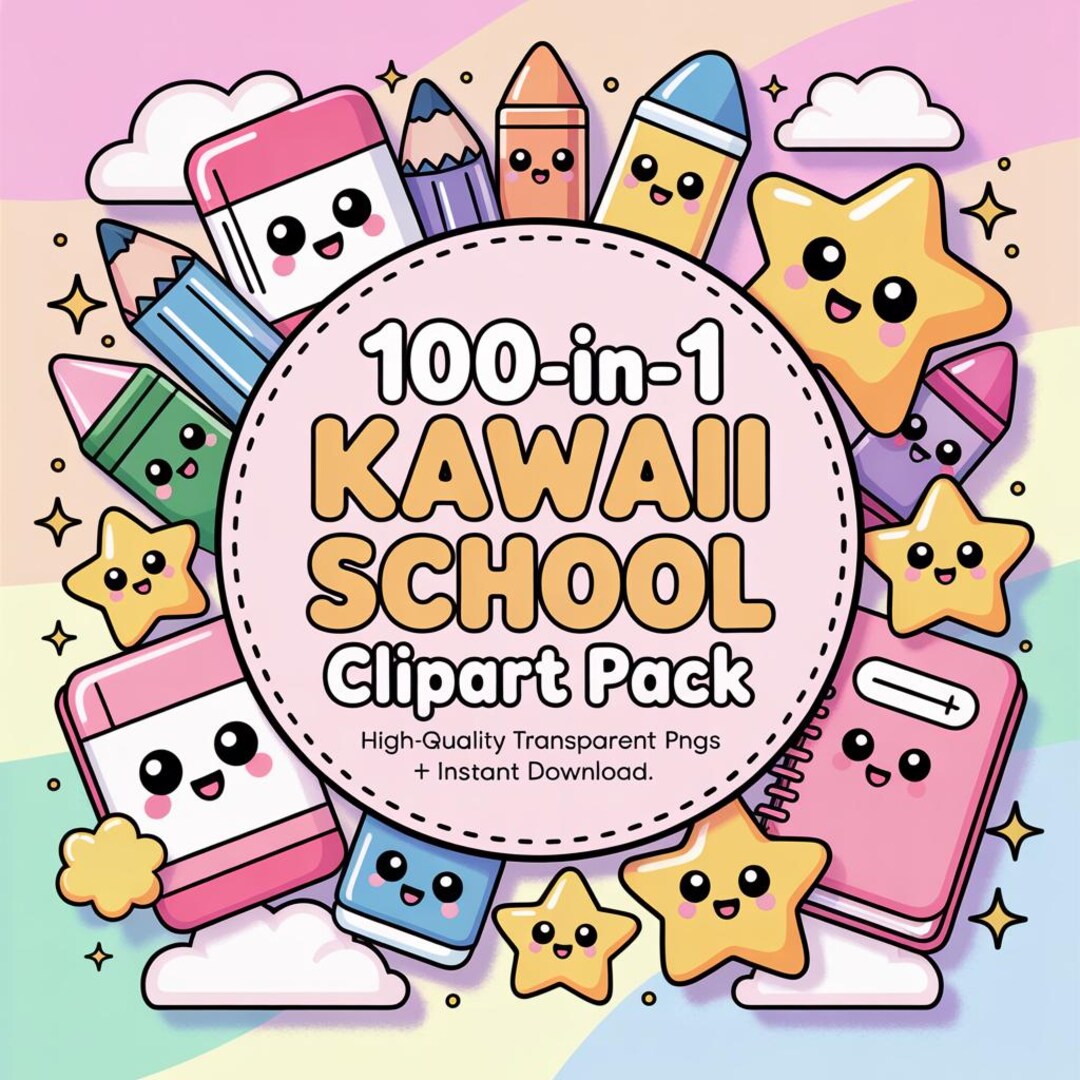 Kawaii School Clipart, Back to School PNG, Cute School Supplies ...