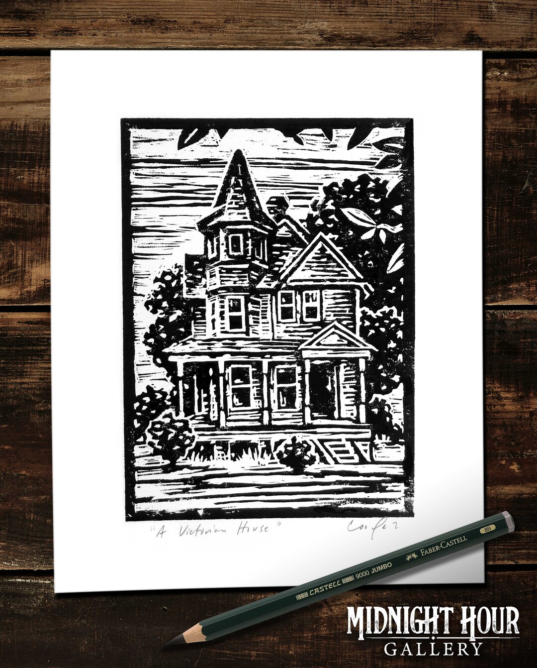 Victorian House Linocut Print / Rustic Mansion Print / Original Wall ...