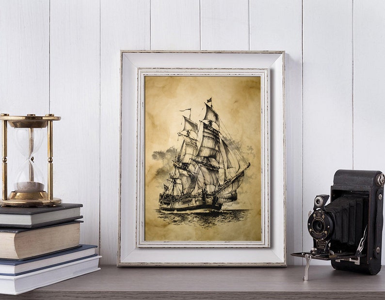 Nautical Print / Vintage Ship Print / Pirate Print / Vintage | Etsy