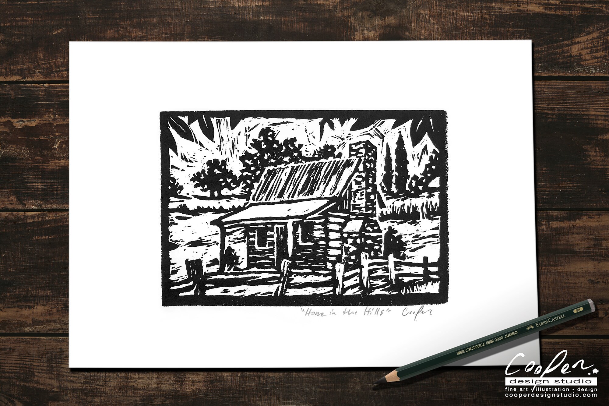 Log Cabin Linocut Print / Rustic Forest Print / Original Wall | Etsy