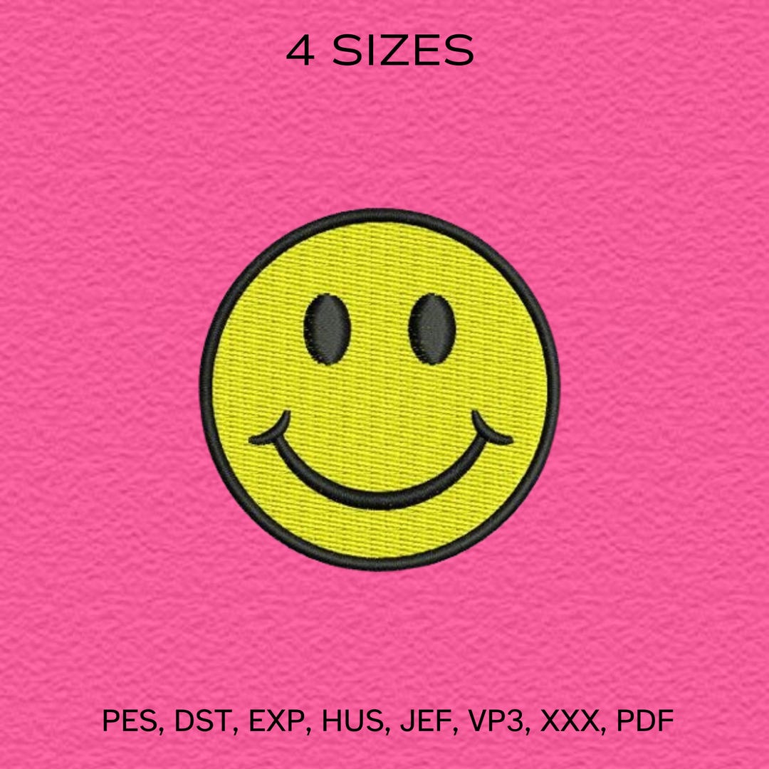 Smiley Face Embroidery Design: Retro Happy Face Patch (digital Download ...