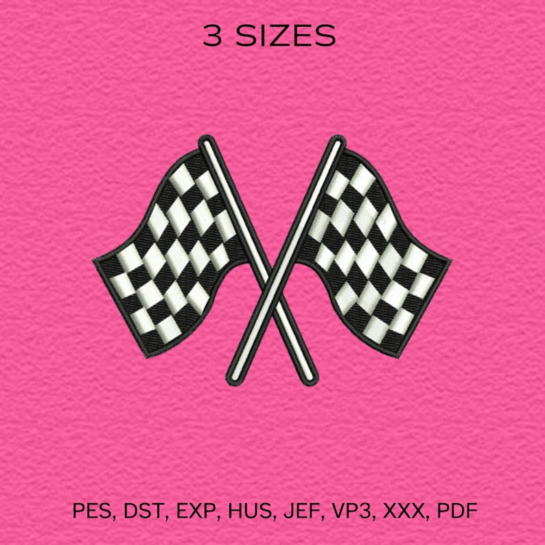 Checkered Racing Flags Embroidery Design, Motorsport Car Enthusiast ...
