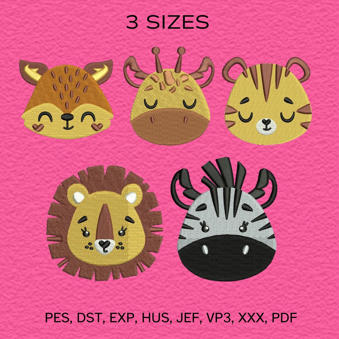 Safari Animal Embroidery Designs,lion, Zebra, Giraffe (digital Files ...
